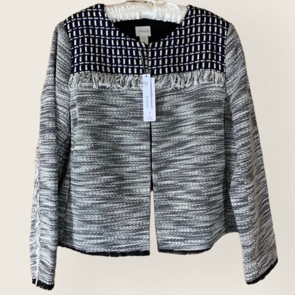 Chico's | Jackets & Coats | Chicos Black White Tweed Novelty Jacket ...